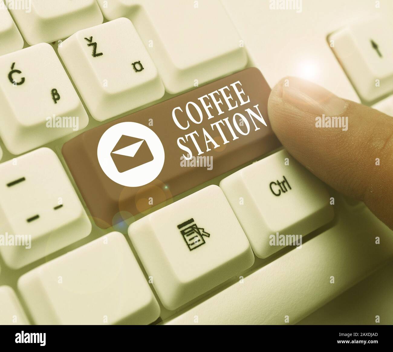 Conceptual hand writing showing Coffee Station. Concept meaning a small ...