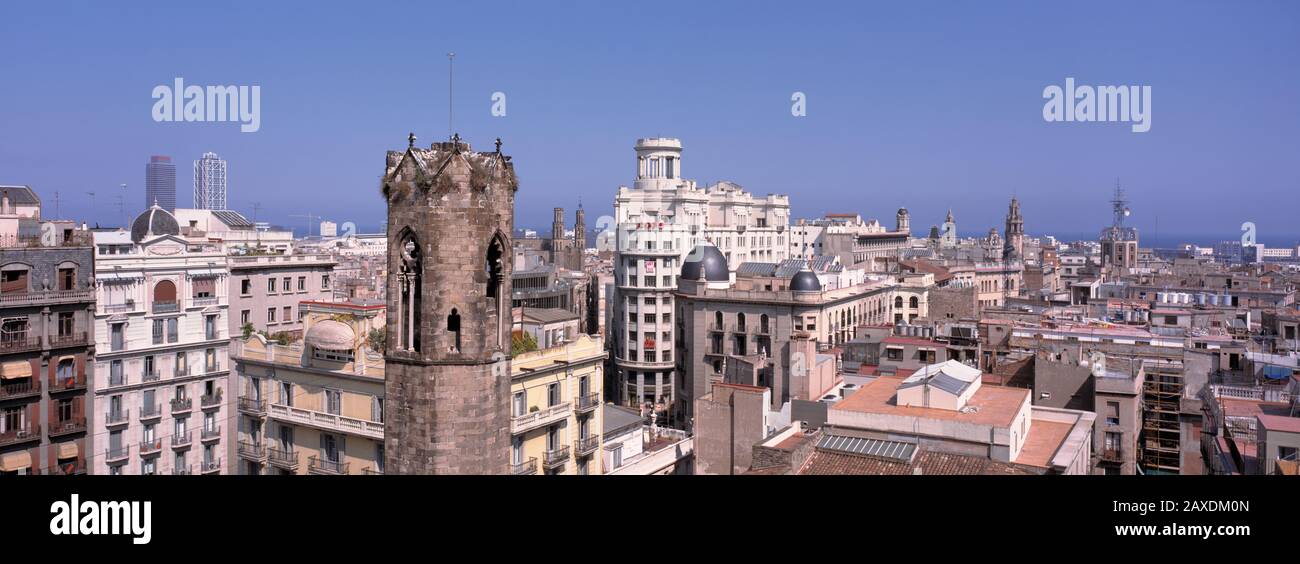 Spain, Barcelona, Aerial view of rooftops in a city Stock Photo - Alamy