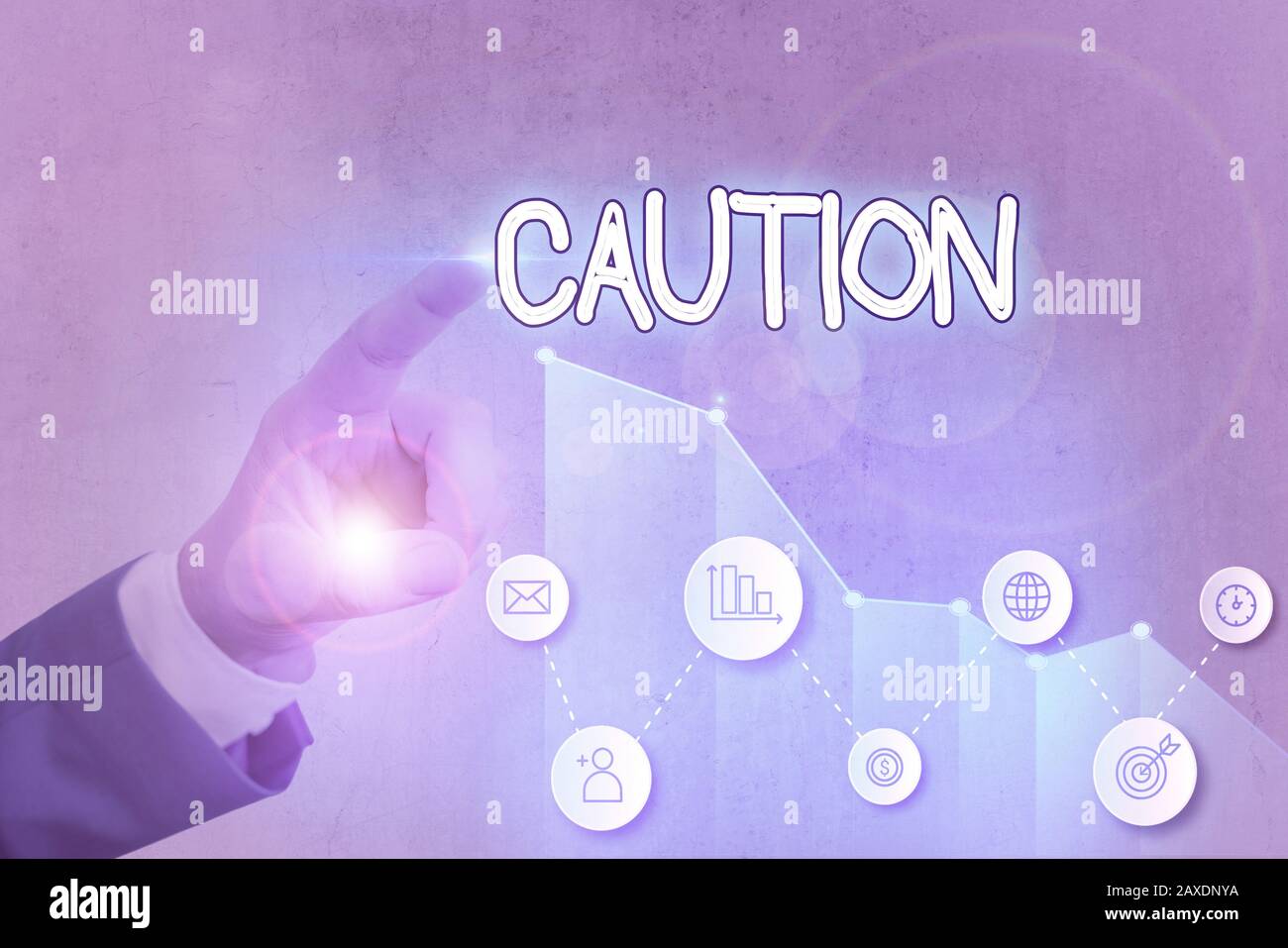 Writing note showing Caution. Business concept for Care taken to avoid ...