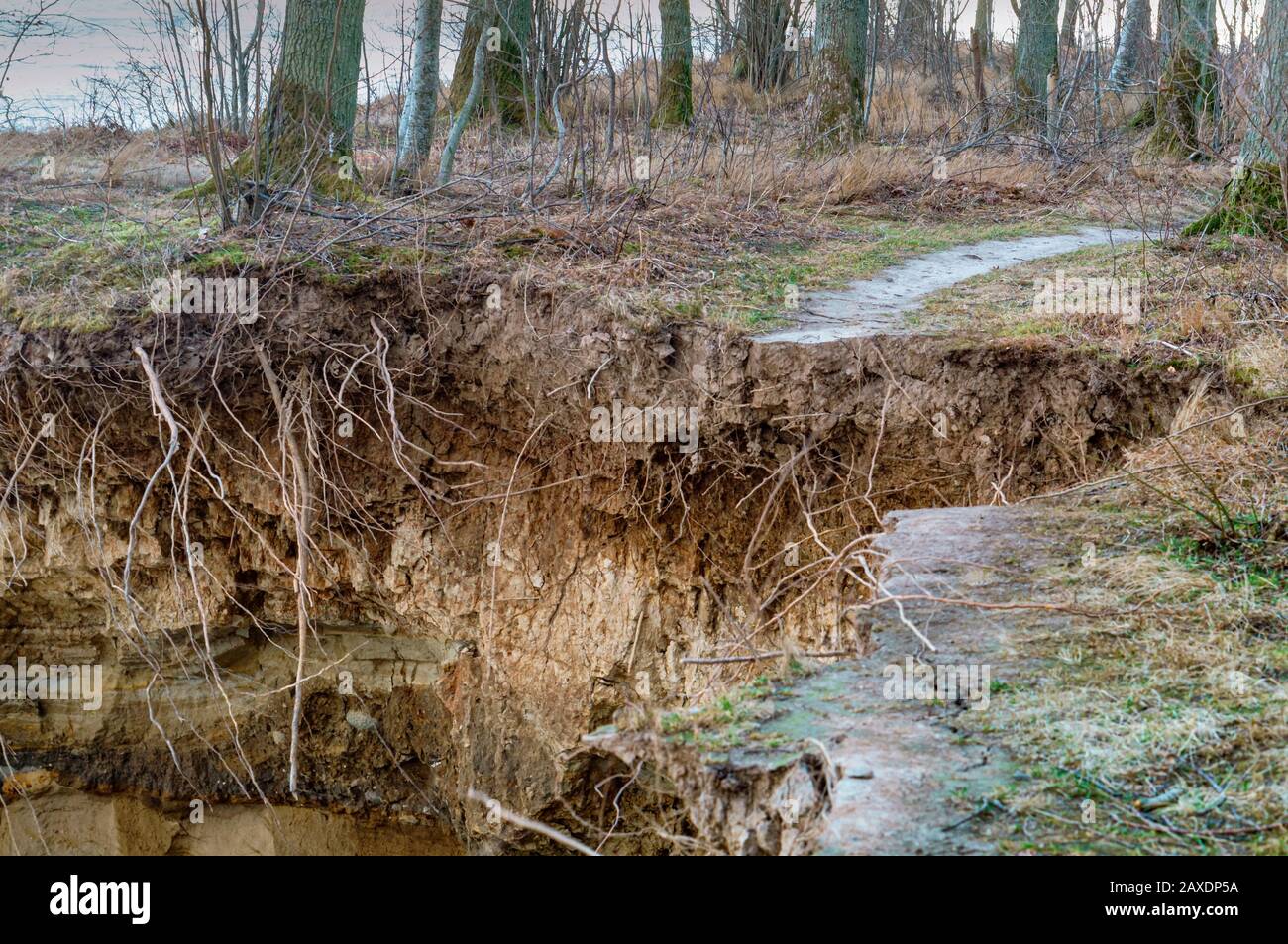 destruction after the storm, collapses and breaks from the sea wave ...