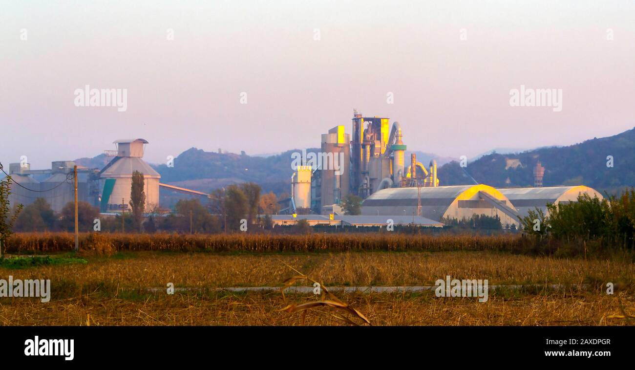 A modern cement factory on the slopes of the mountain- image Stock ...
