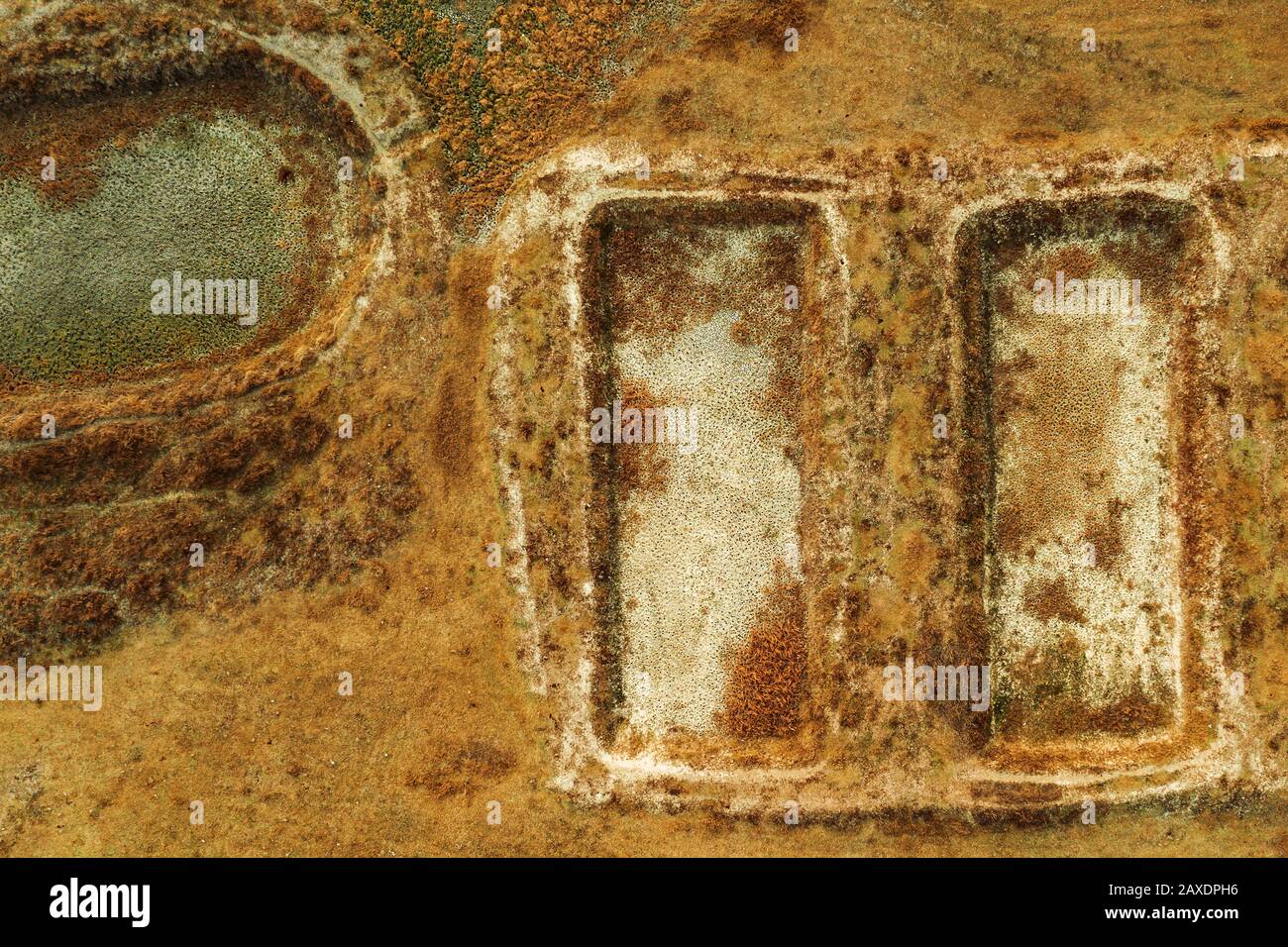 Dried fish farm ponds aerial view from drone pov as abstract background ...