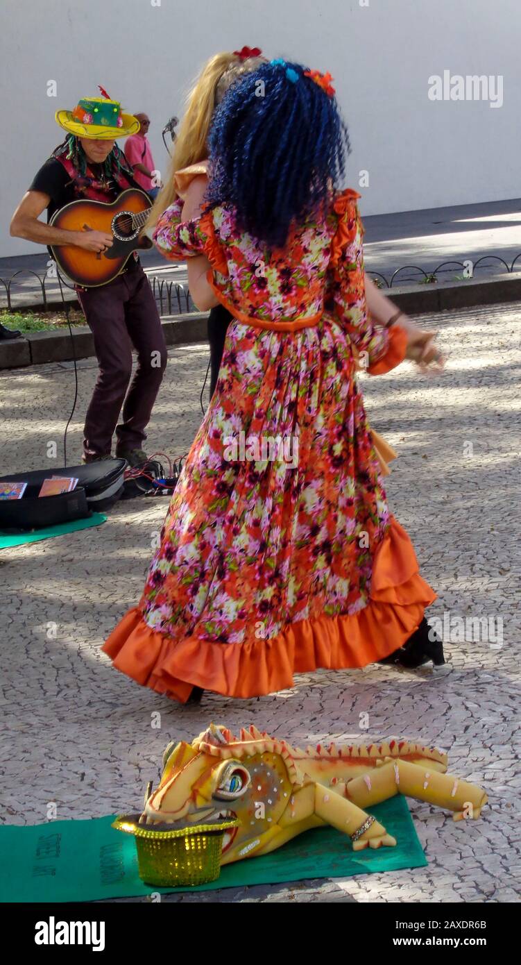 Street performers in the old town of Funchal, Madeira, Portugal ...