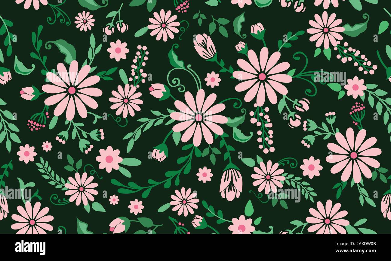 Seamless Motif of spring floral background, with leaf and flower ...