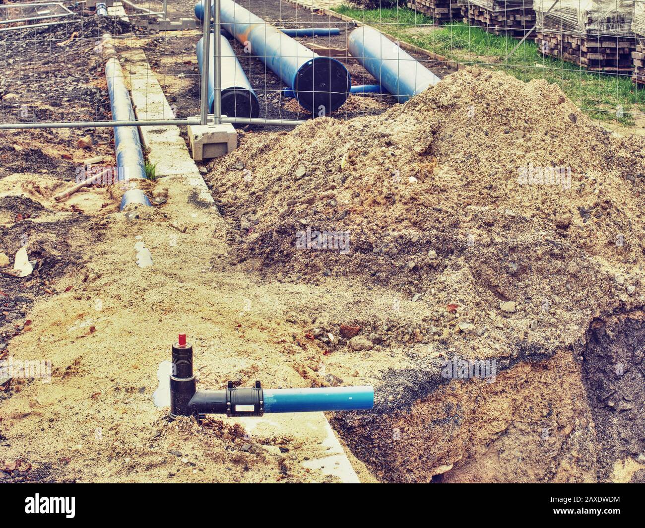 Potable water system pipe and the valve to send water to the houses ...