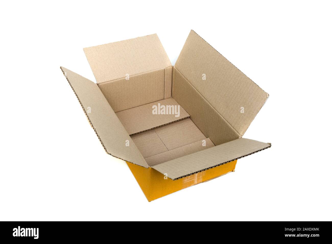 Empty opened old brown small cardboard box for mock up isolated on ...