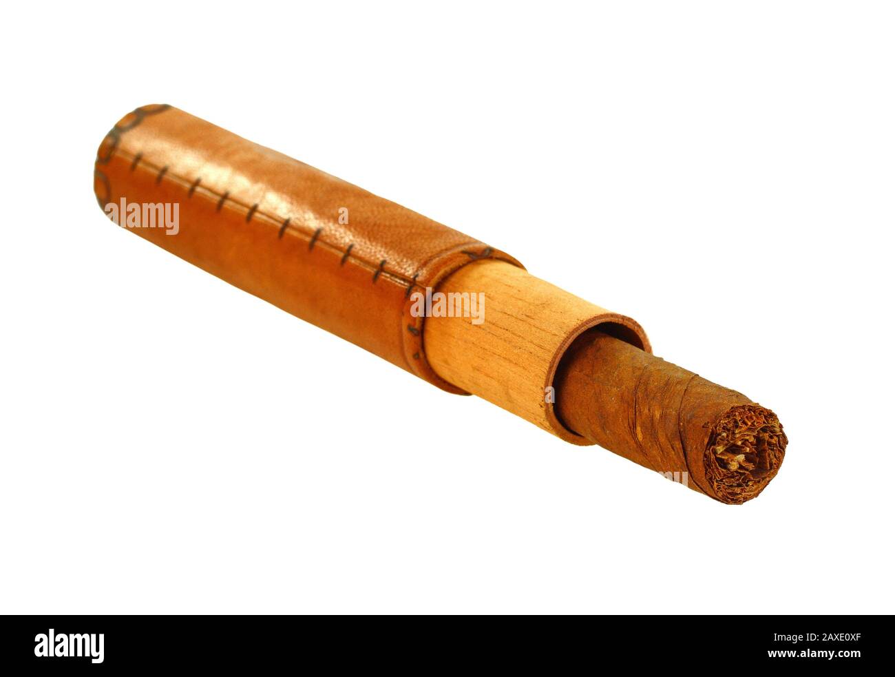 hand rolled cigar in a leather case isolated on white Stock Photo - Alamy