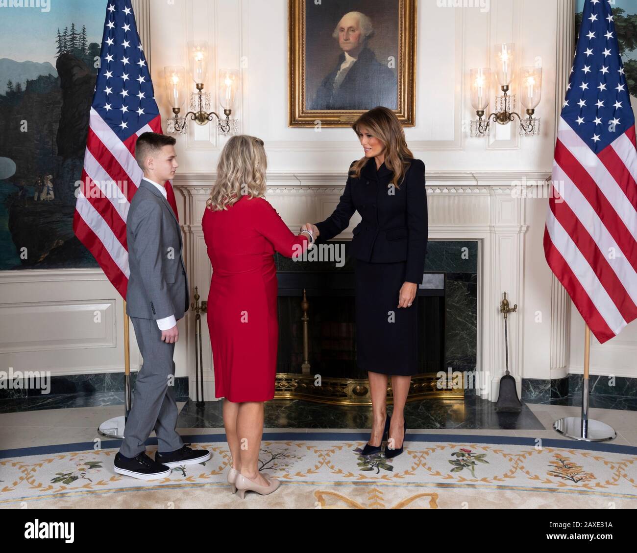 U.S First Lady Melania Trump greets Kelli Hake and son Gage Hake of ...