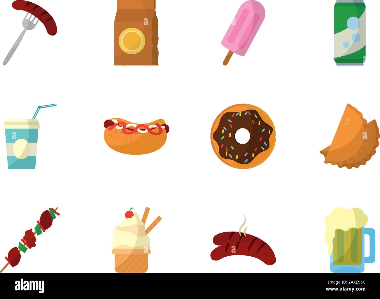 Flat style icon set design, Eat fast food restaurant menu dinner lunch ...