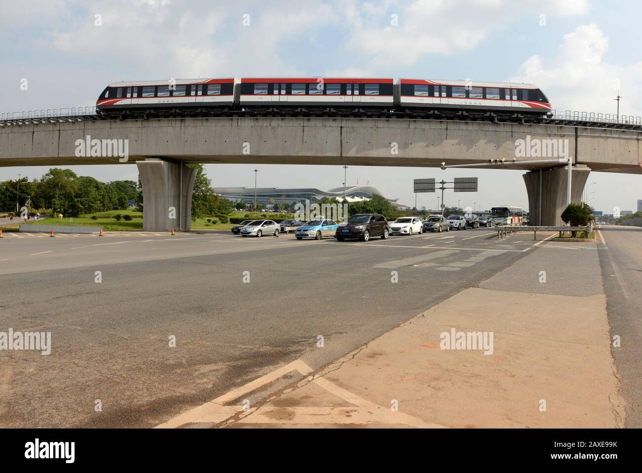 Maglev train leaves the maglev station at Changsha airport, Changsha ...