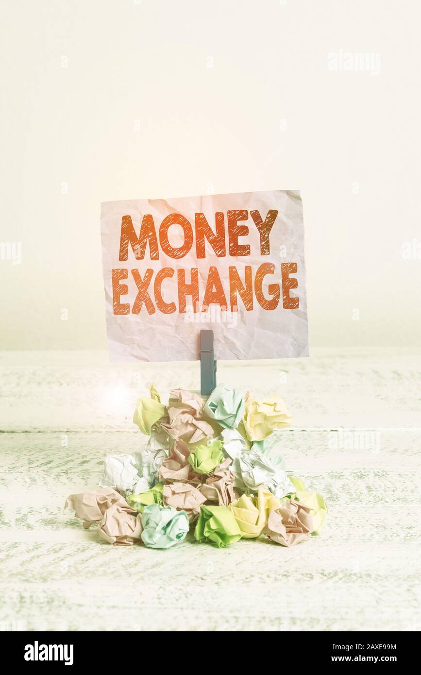 Writing note showing Money Exchange. Business concept for office where ...