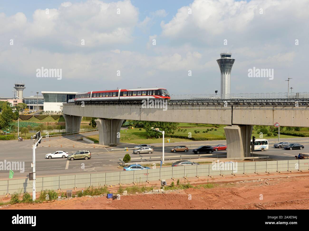 Maglev train leaves the maglev station at Changsha airport, Changsha ...