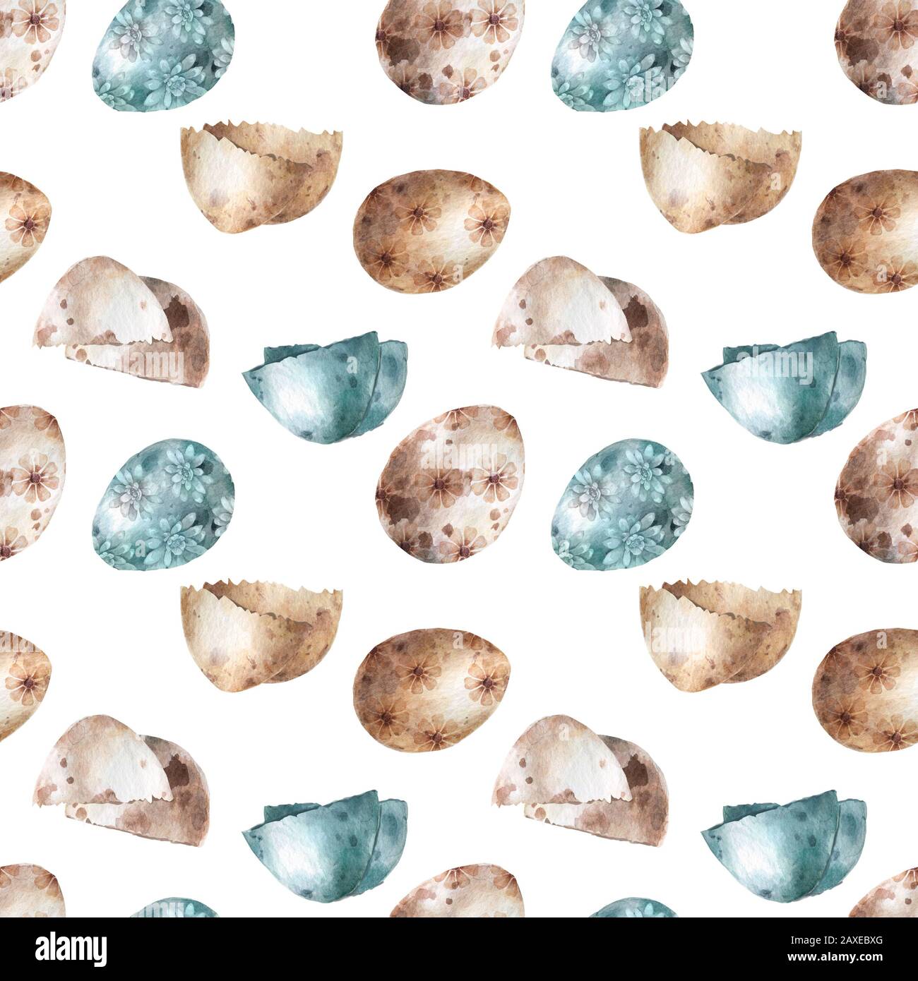 Seamelss pattern with cracked eggshell. Watercolor hand drawn set egg ...