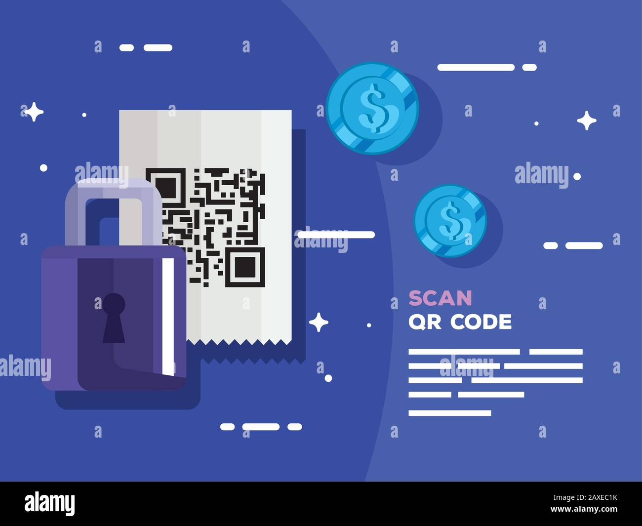 scan qr code in voucher paper with padlock and coins Stock Vector Image ...