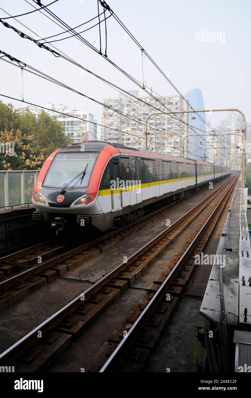 Shanghai metro line 3 train approaches a station, Shanghai, China Stock ...