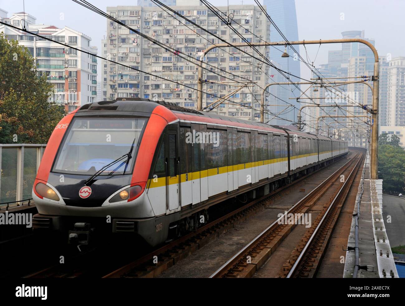 Shanghai metro line 3 train approaches a station, Shanghai, China Stock ...