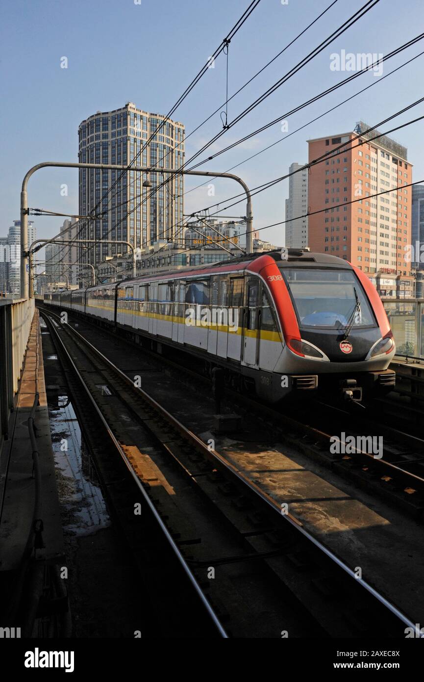 Shanghai metro line 3 departs from a station, China Stock Photo - Alamy