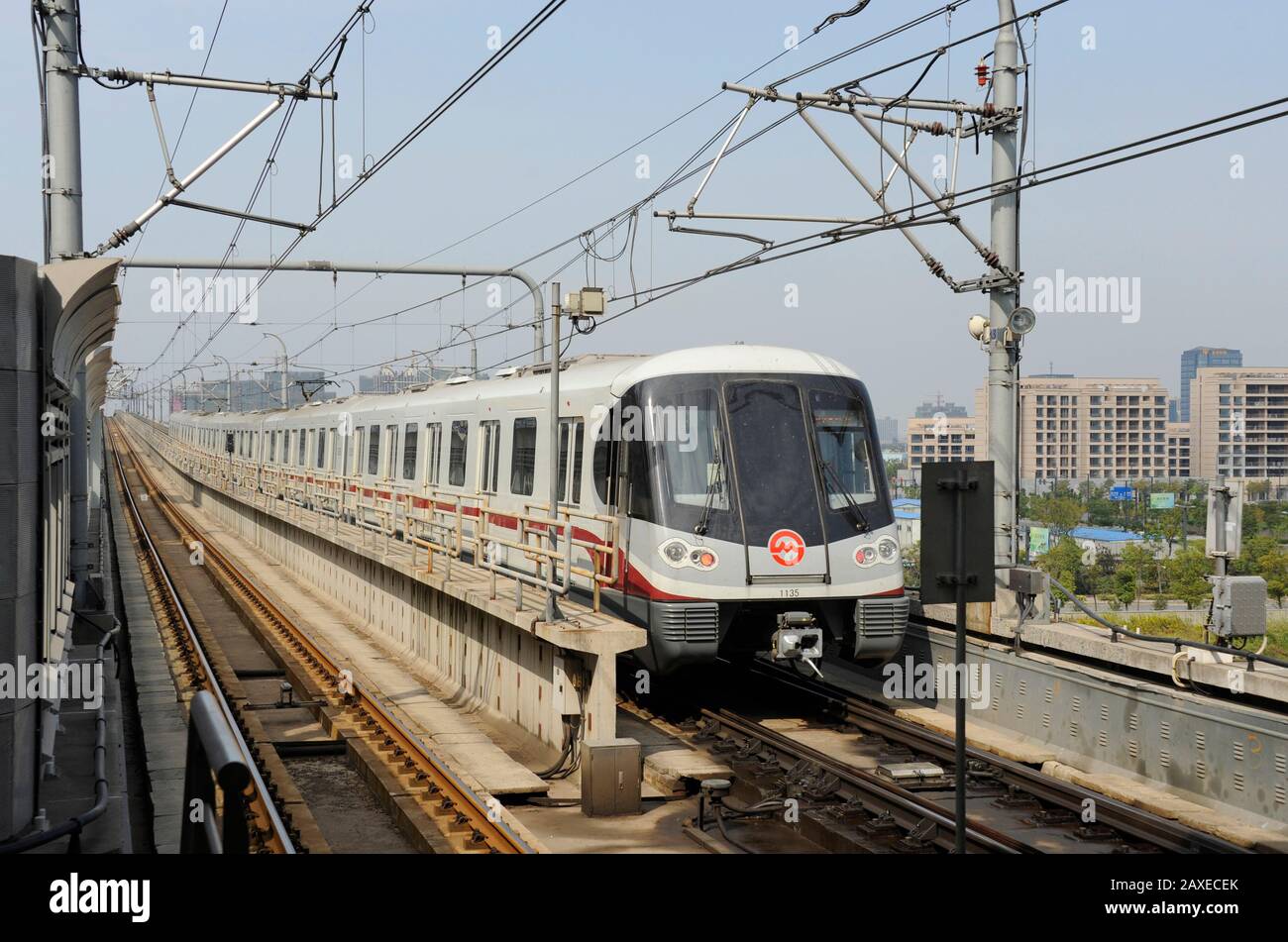Shanghai metro line 11 train departs from Jiading Xincheng station ...