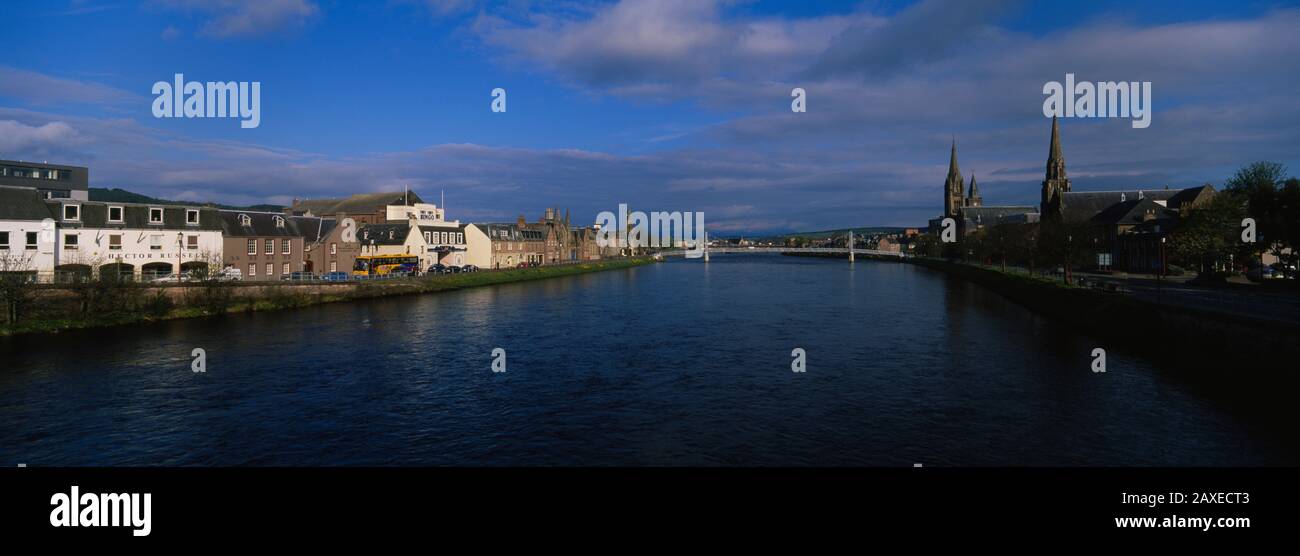 Buildings On The Both Sides Of A River, Inverness, Highlands, Scotland ...
