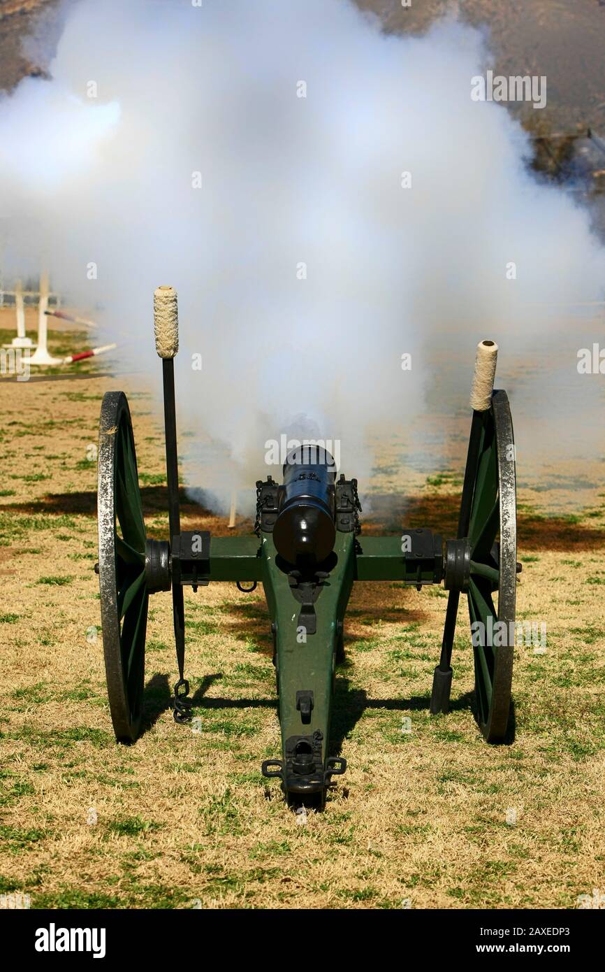 US Army 1880s artillery piece being fired at Fort Lowell in Tucson AZ ...