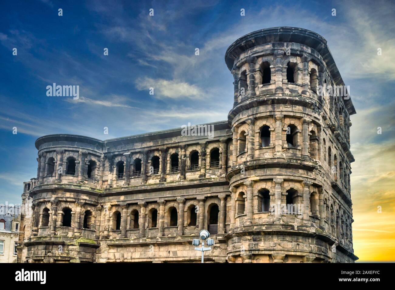Famous Porta Nigra Monument in Trier Germany with blue sky in Summer ...