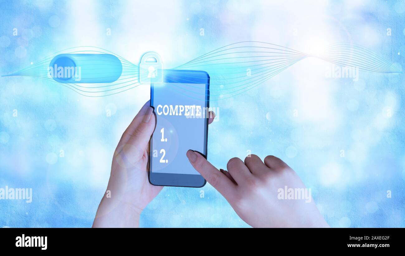 Writing note showing Compete. Business concept for win something by ...