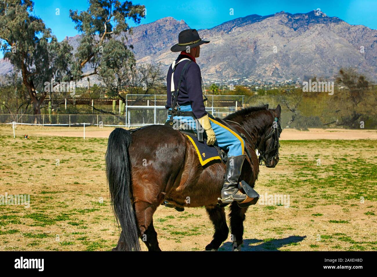 Renactor dressed in the uniform of the 1880s US Army soldier in the 5th ...