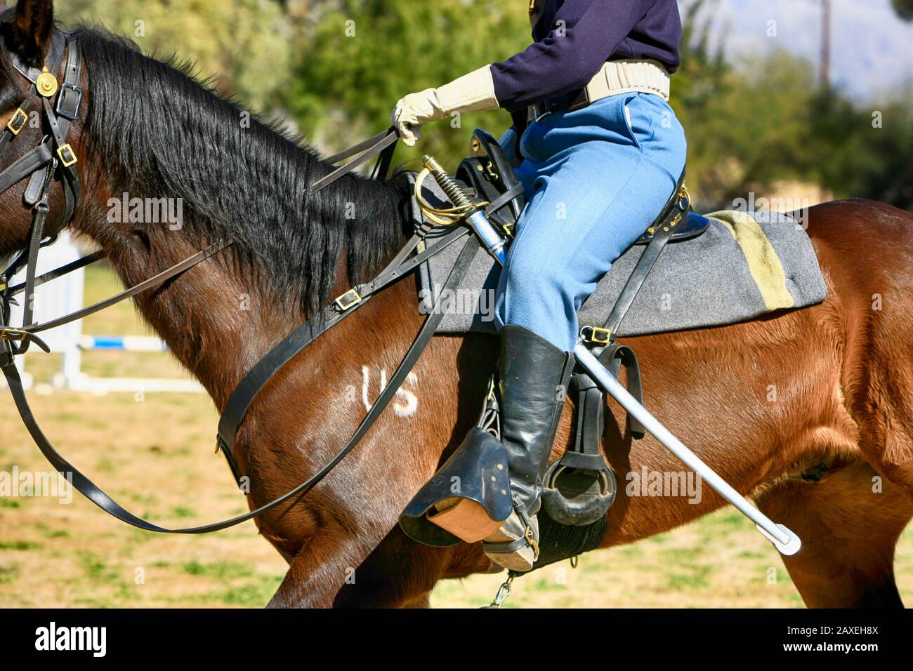 Renactor dressed in the uniform of the 1880s US Army soldier in the 5th ...
