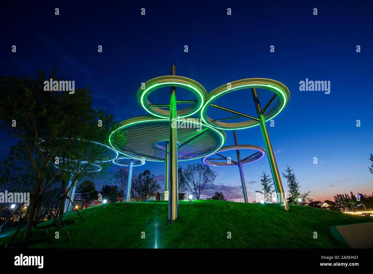 Steel structure sculpture at night Stock Photo - Alamy