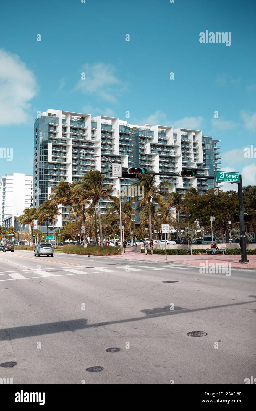 Miami Beach apartment building with sunny weather, Miami, Florida Stock ...