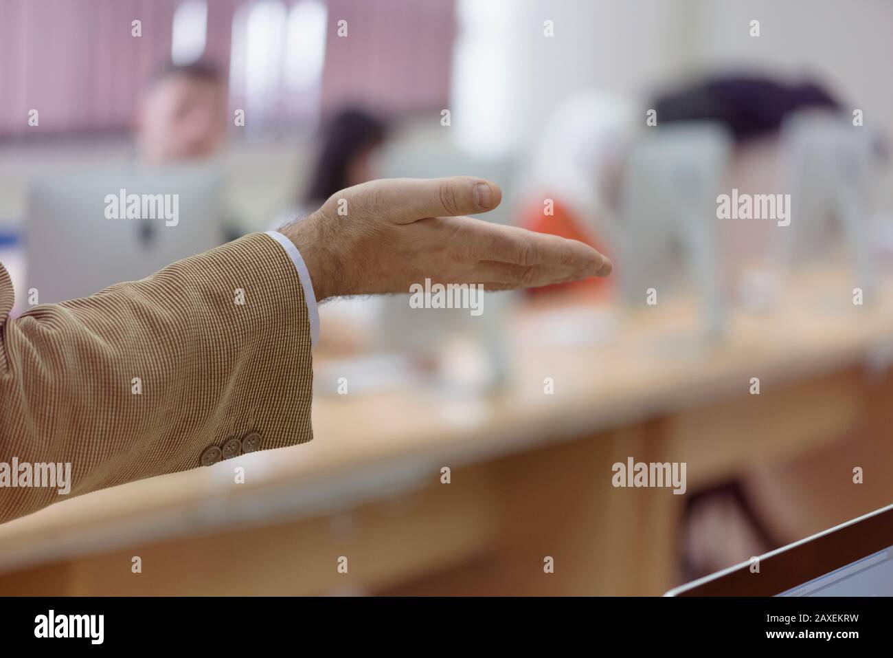 IT technologies teacher at work. IT professor explain lesson to ...