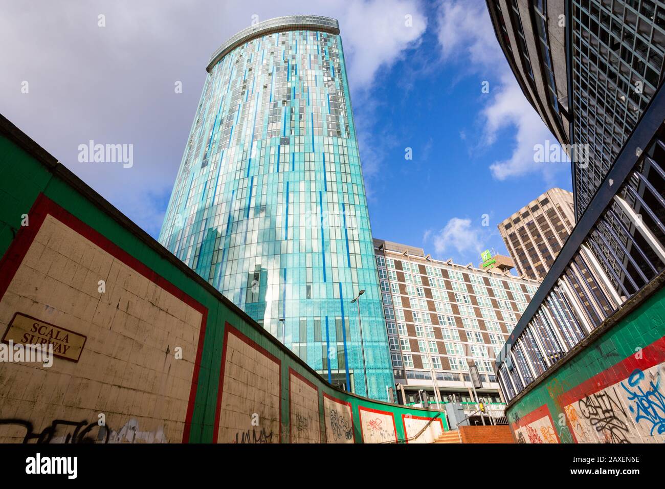 View of the Radisson Blu hotel building, Birmingham, from a subway or ...