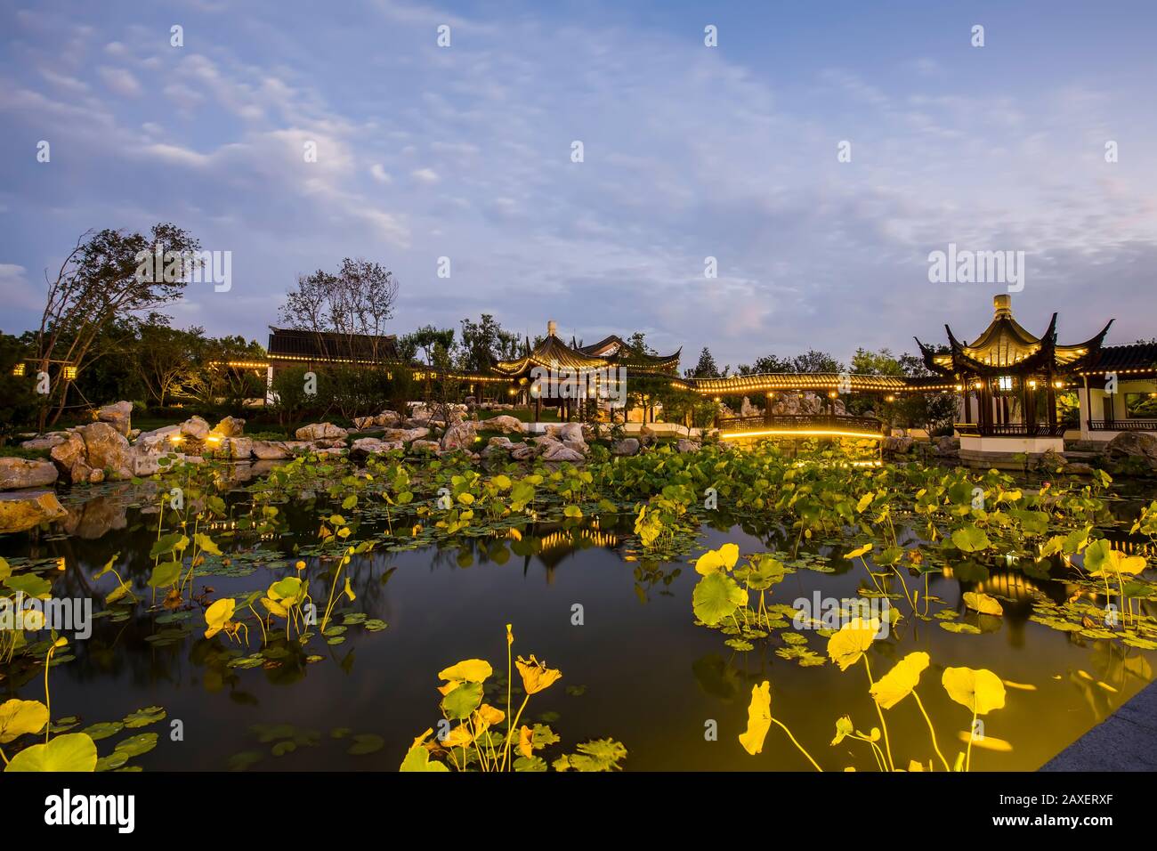 Night at traditional Chinese architecture, jiangnan pavilions Stock ...