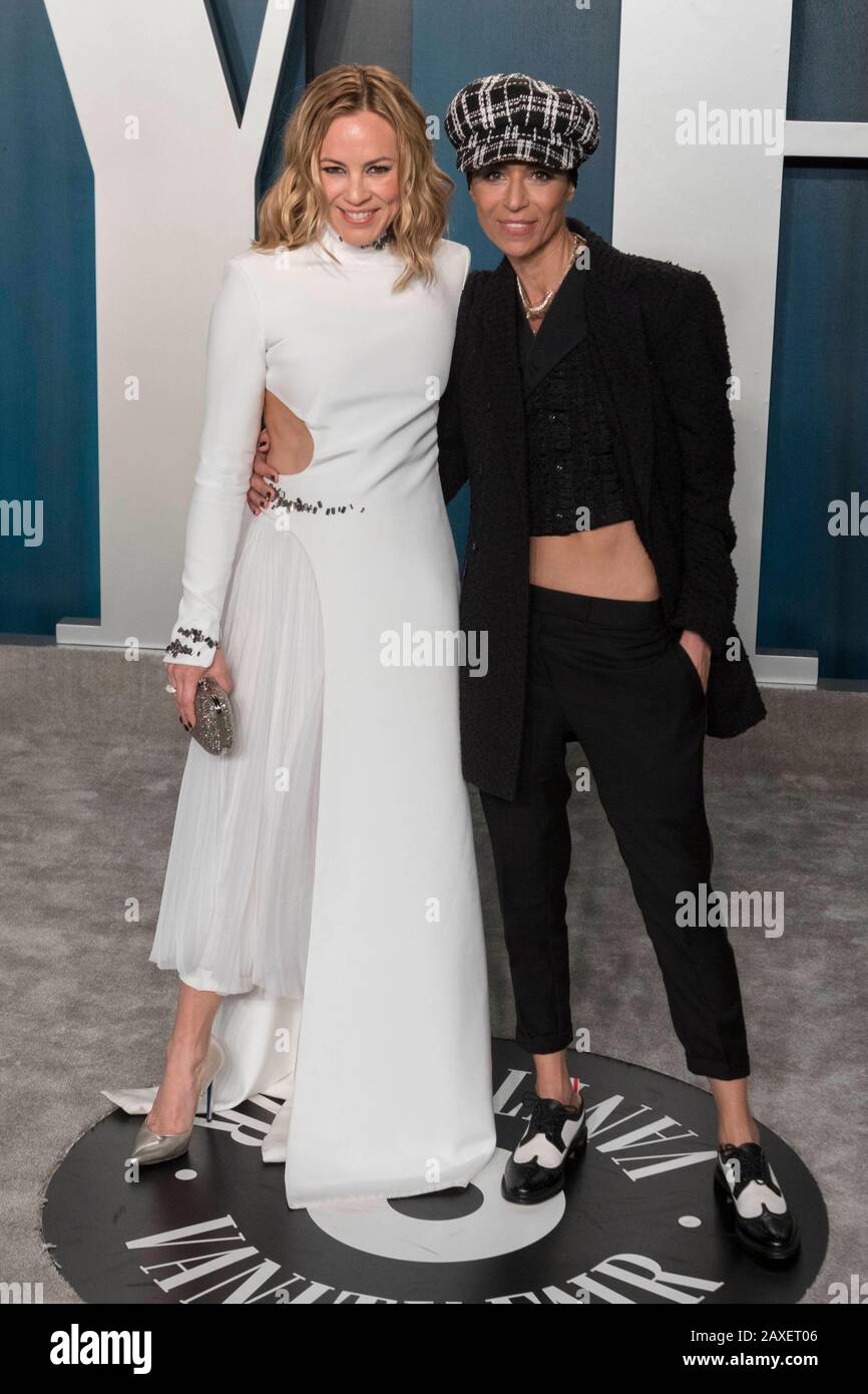 Maria Bello and Dominique Crenn (r) attend the Vanity Fair Oscar Party ...