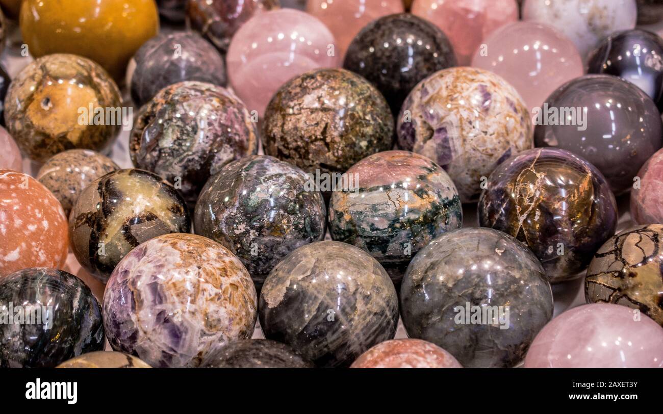 Semi precious stones balls as natural mineral rock specimen Stock Photo ...