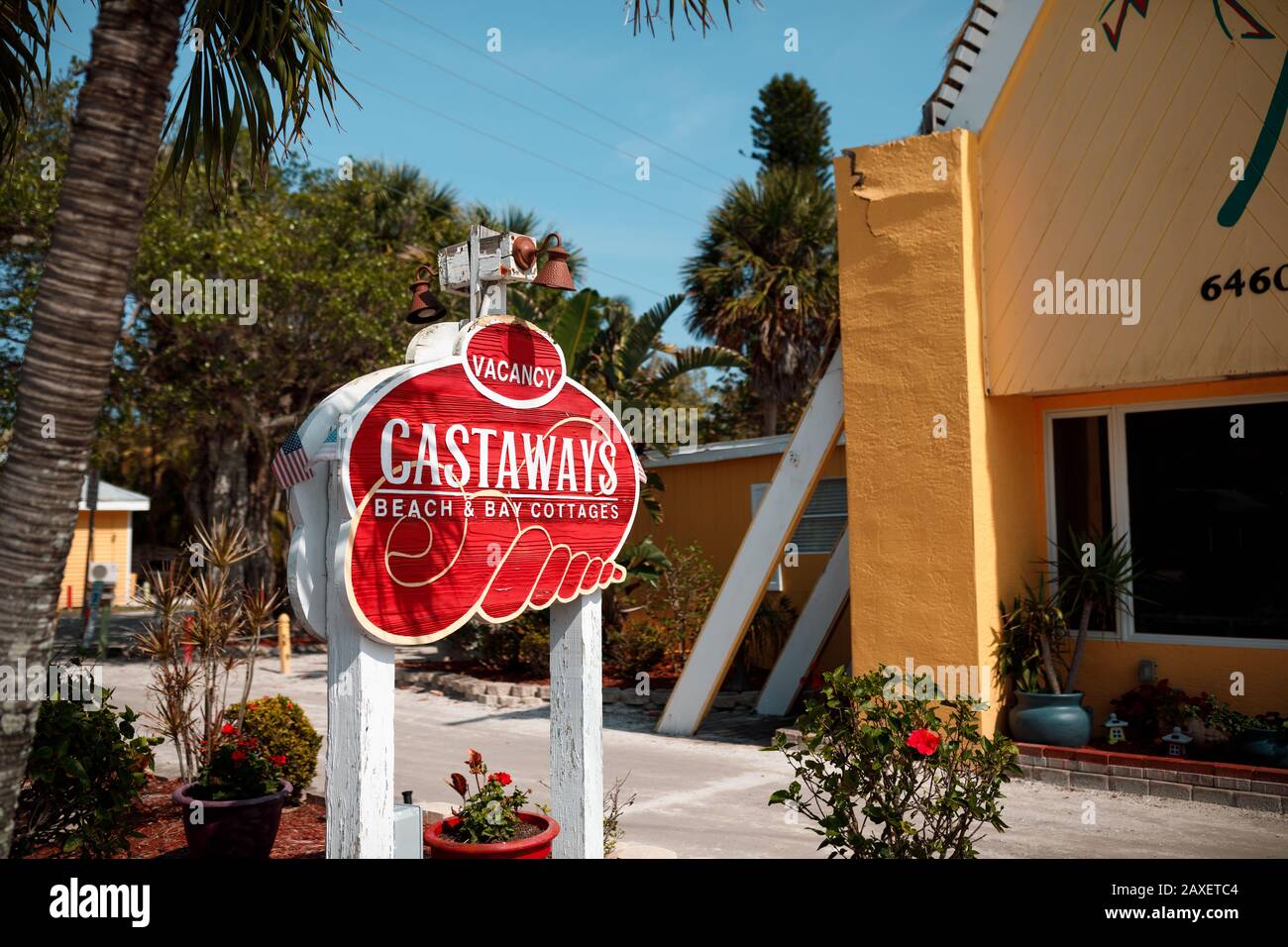 Vintage hotel on Sanibel Island, Castaways hotel in Florida Stock Photo ...