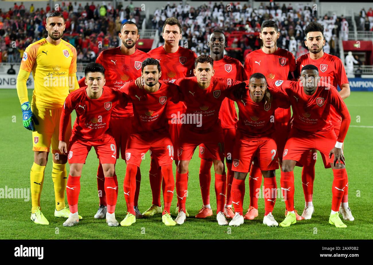 Doha, Qatar. 11th Feb, 2020. Duhail SC's players pose for a team photo ...