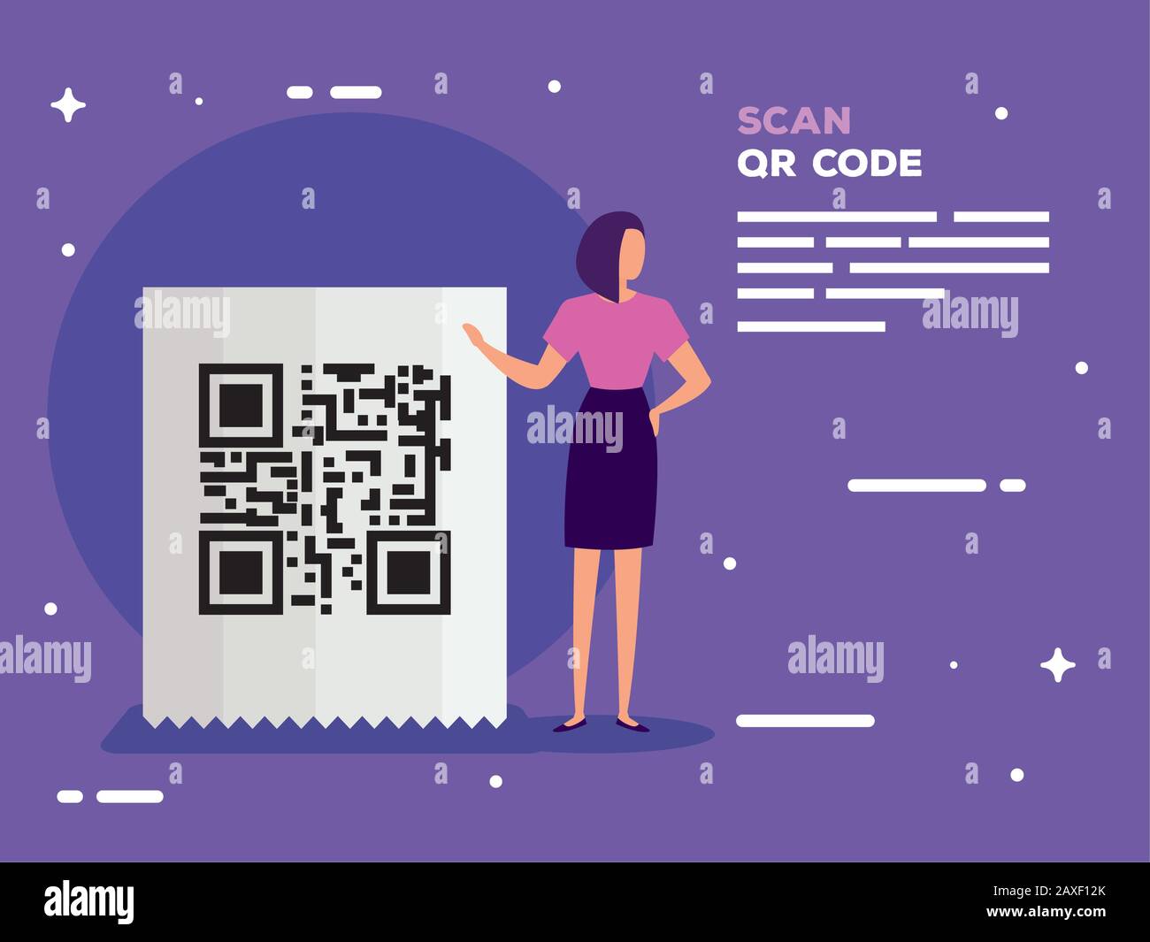 scan qr code in voucher paper and business woman Stock Vector Image ...