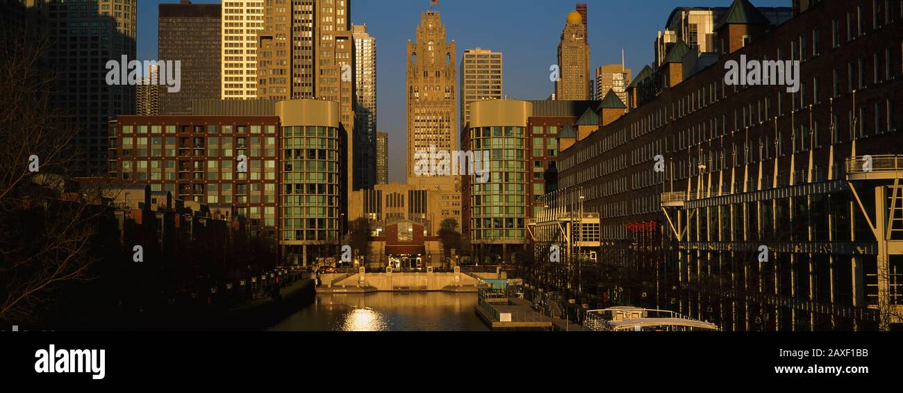 Buildings at the waterfront, Tribune Tower, Chicago River, Chicago ...