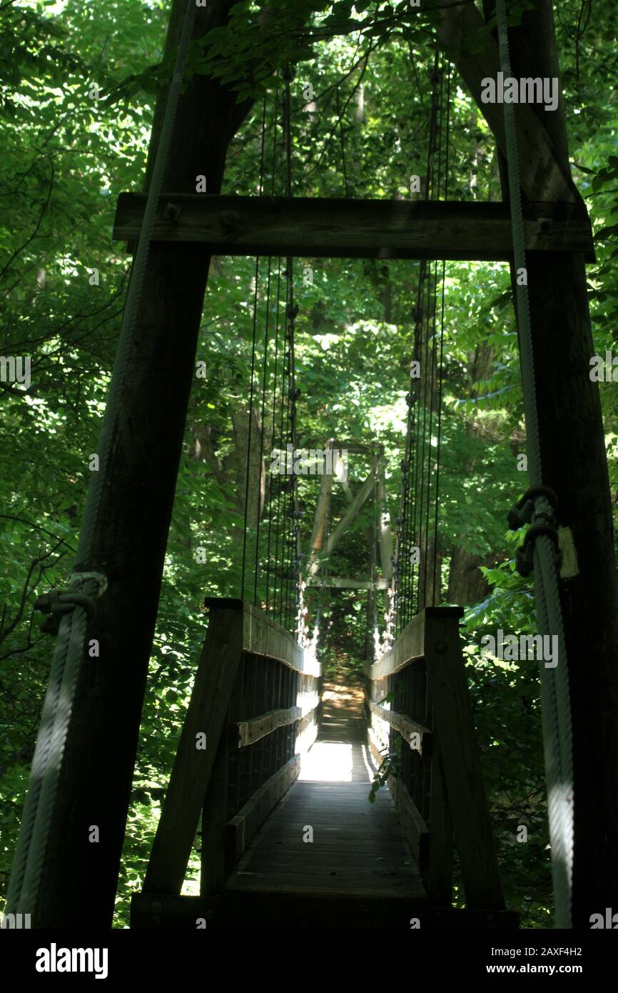 Swing bridge over Tye River on the Appalachian Trail in Virginia, USA ...
