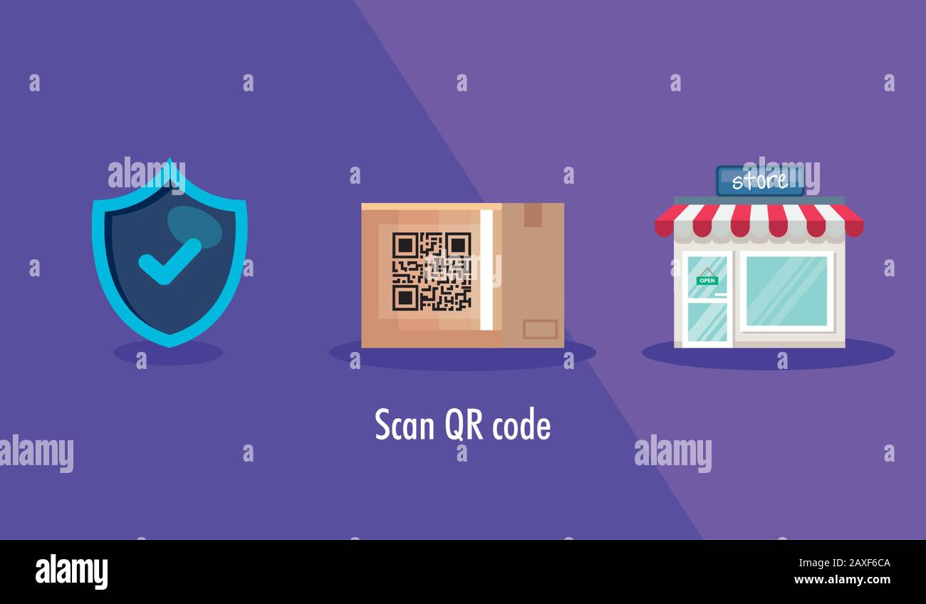 scan qr code in box carton and icons Stock Vector Image & Art - Alamy