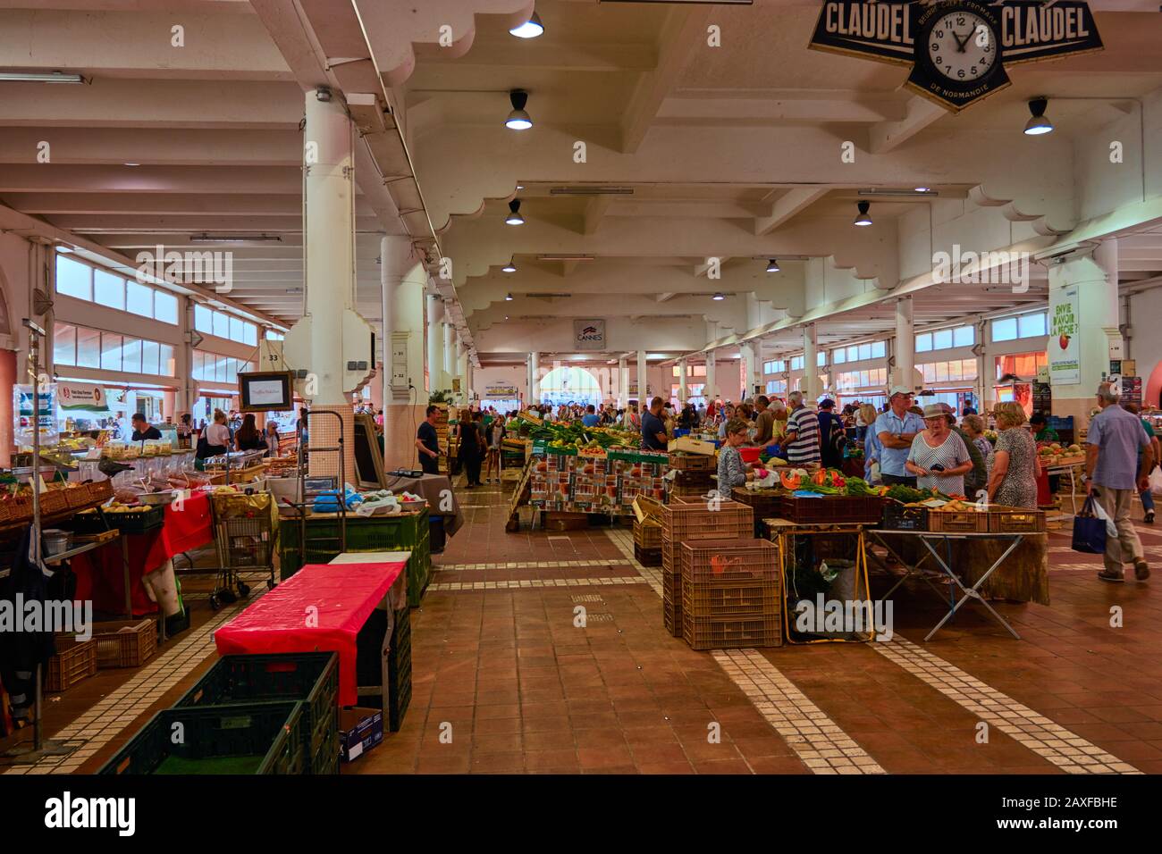 CANNES, FRANCE - Jun 06, 2019: Wide shot of all the stalls within a ...