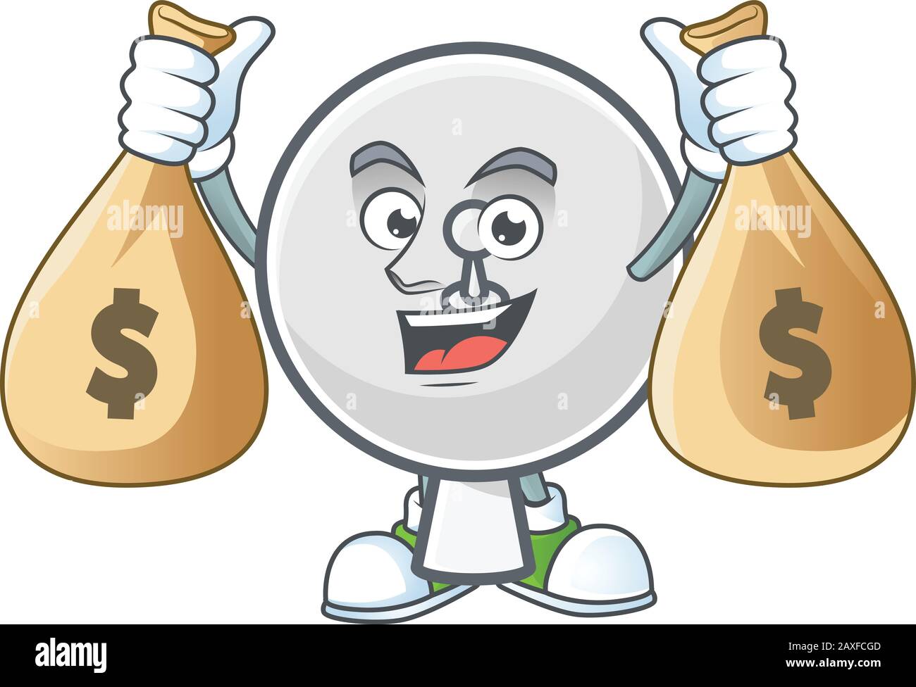A cute image of satellite dish cartoon character holding money bags ...