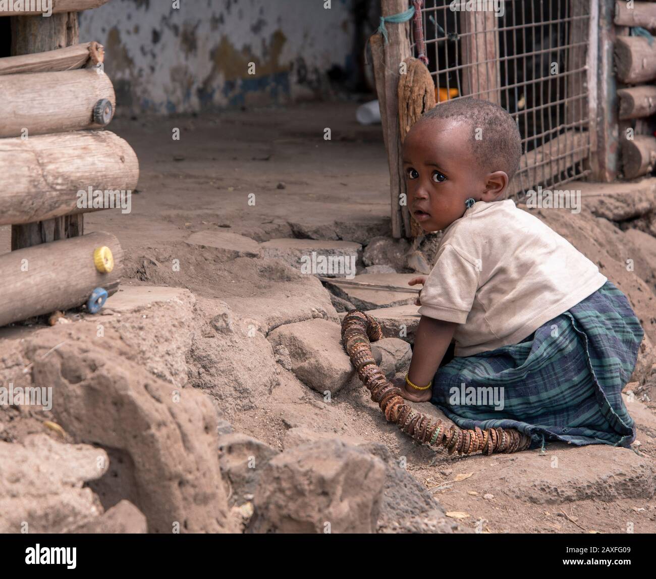 Shy African child. Captured during a visit to the family's Boma Stock ...