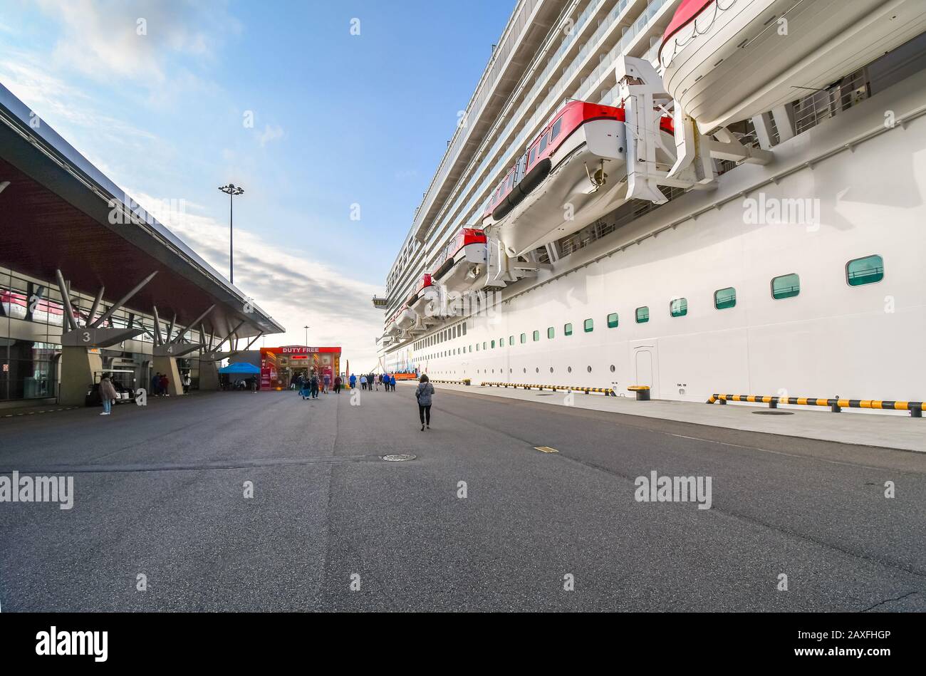 A massive cruise ship docks at the port of Saint-Petersburg, Russia ...