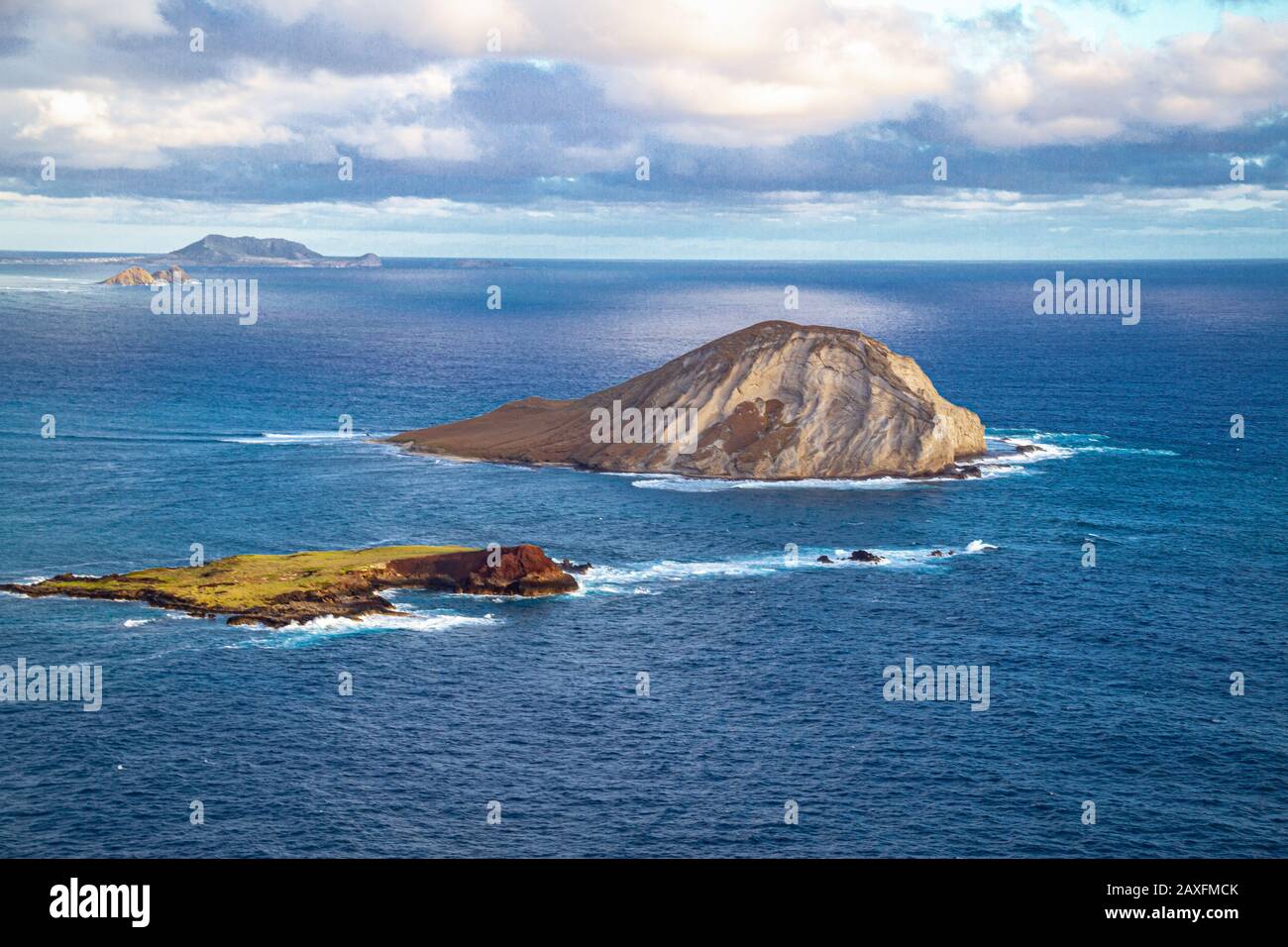 Drone image of Rabbit Island off the coast of Oahu in Hawaii surrounded ...