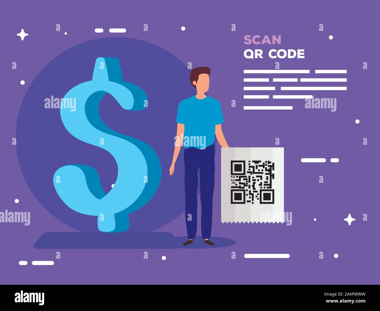 scan qr code in voucher with business man and symbol dollar Stock ...