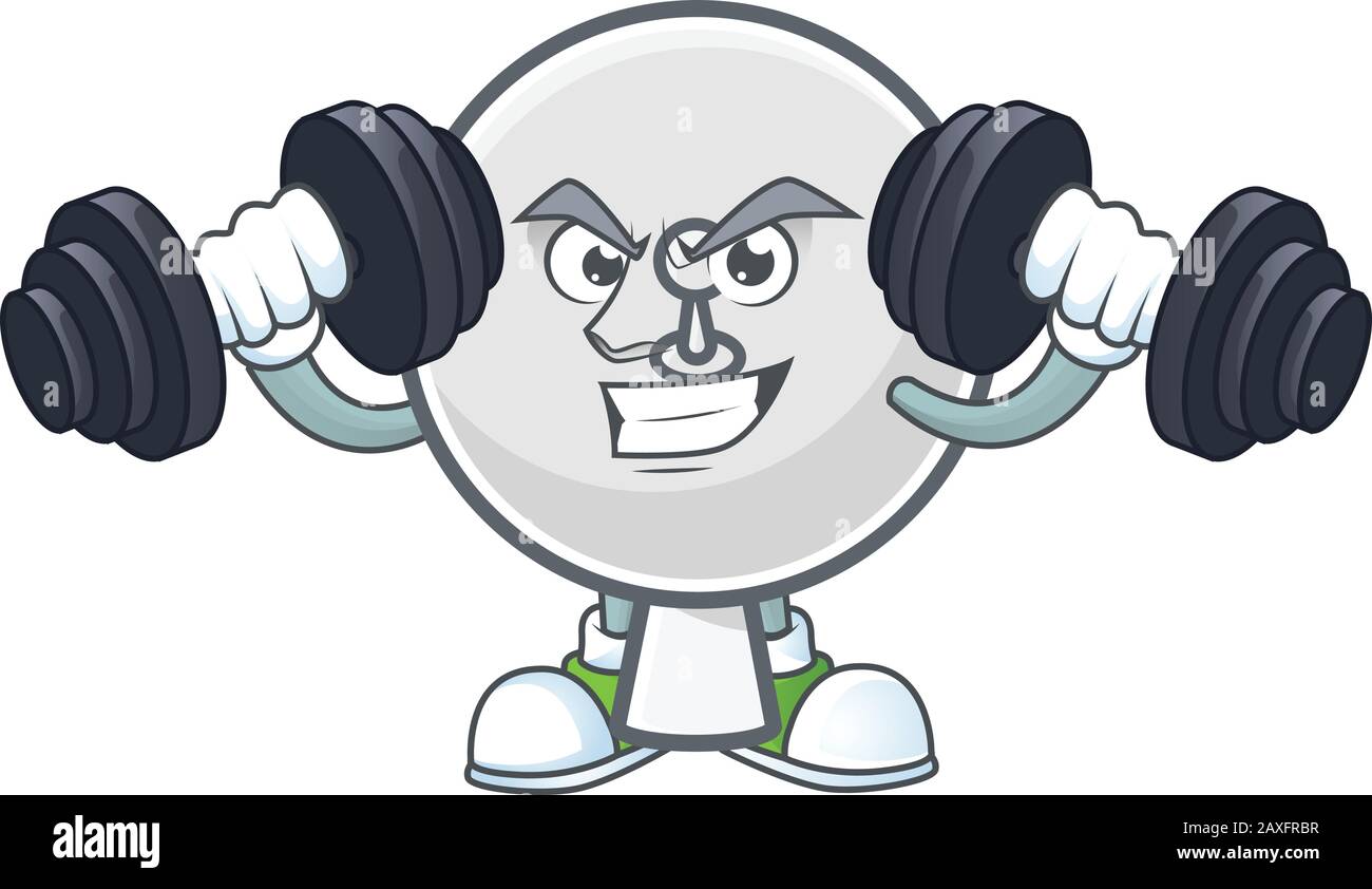 Satellite dish mascot icon on fitness exercise trying barbells Stock ...