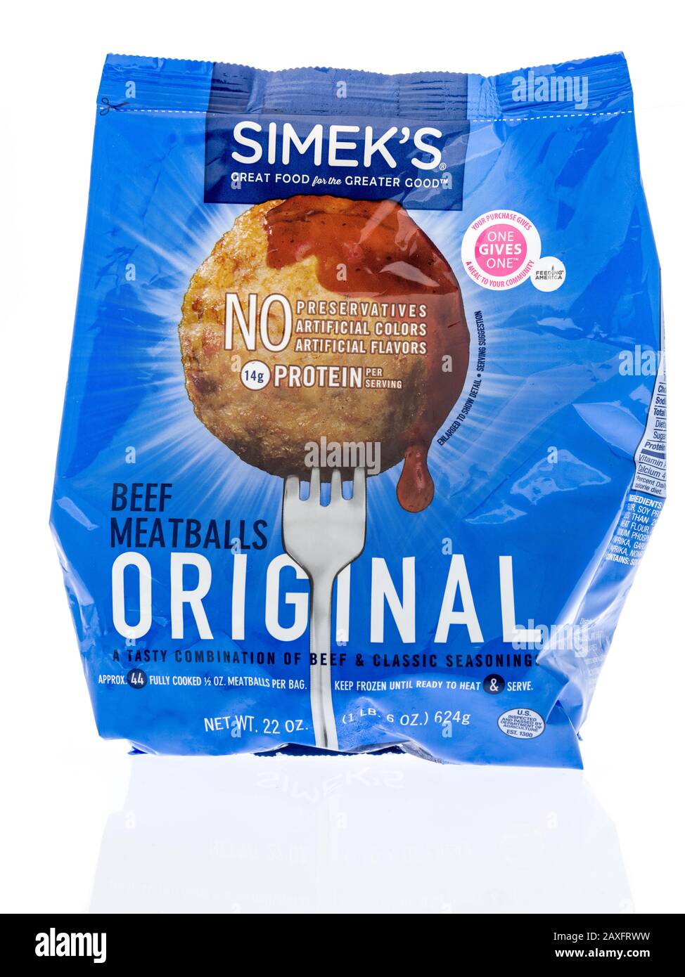 Winneconne, WI - 11 February 2020: A package of Simeks beef meatballs ...
