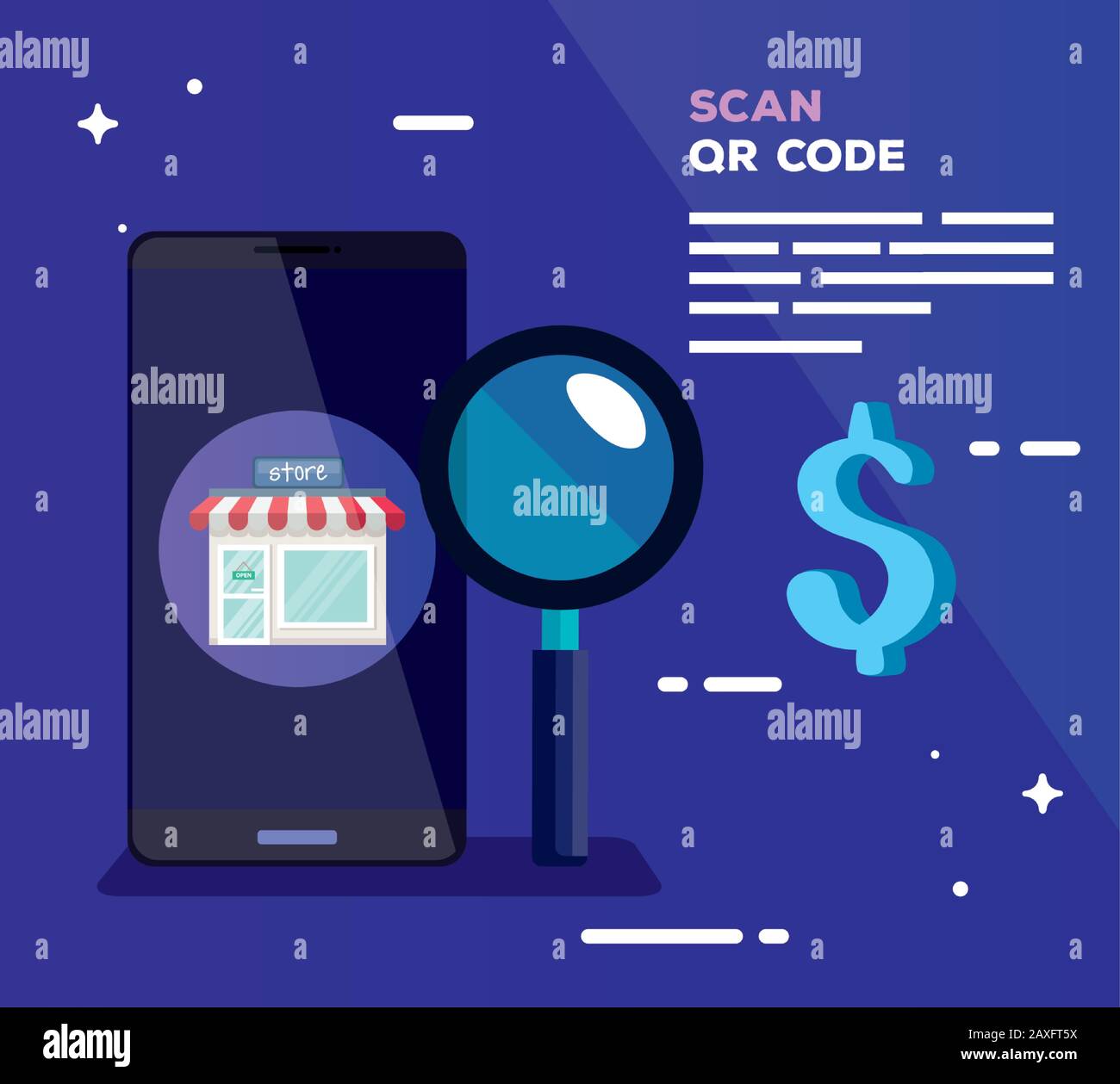 scan qr code with smartphone and magnifying glass Stock Vector Image ...